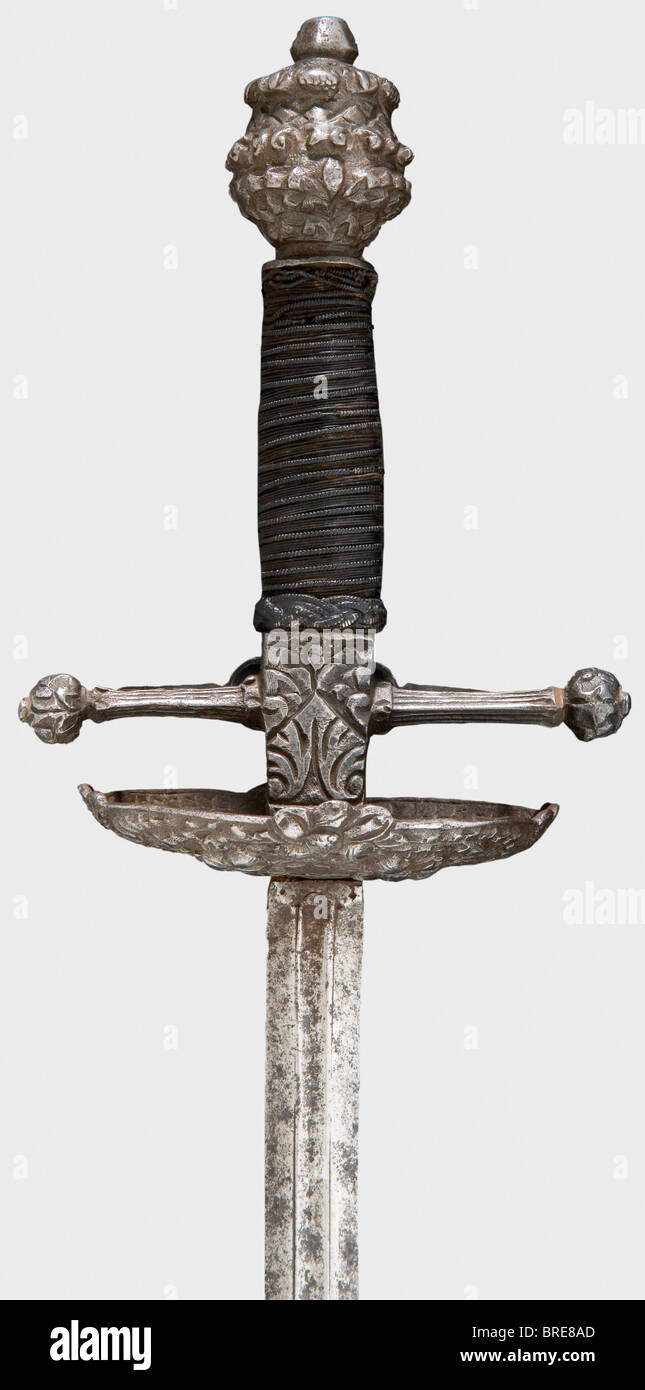 A rapier with chiselled iron hilt, German/Dutch, circa 1680 Straight ...