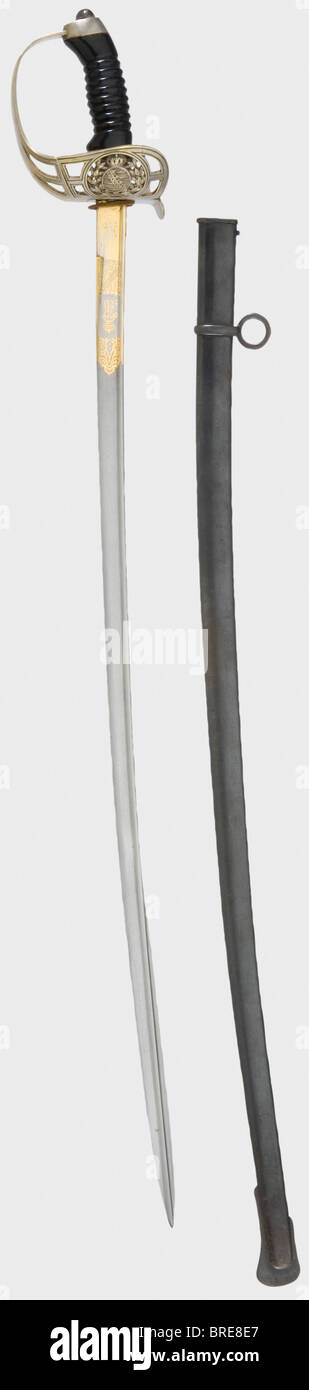 A model 1892 sabre, for the Saxon cavalry Curved, pipe-backed, Damascus ...