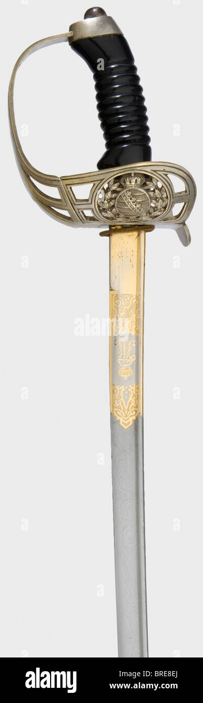 A model 1892 sabre, for the Saxon cavalry Curved, pipe-backed, Damascus ...