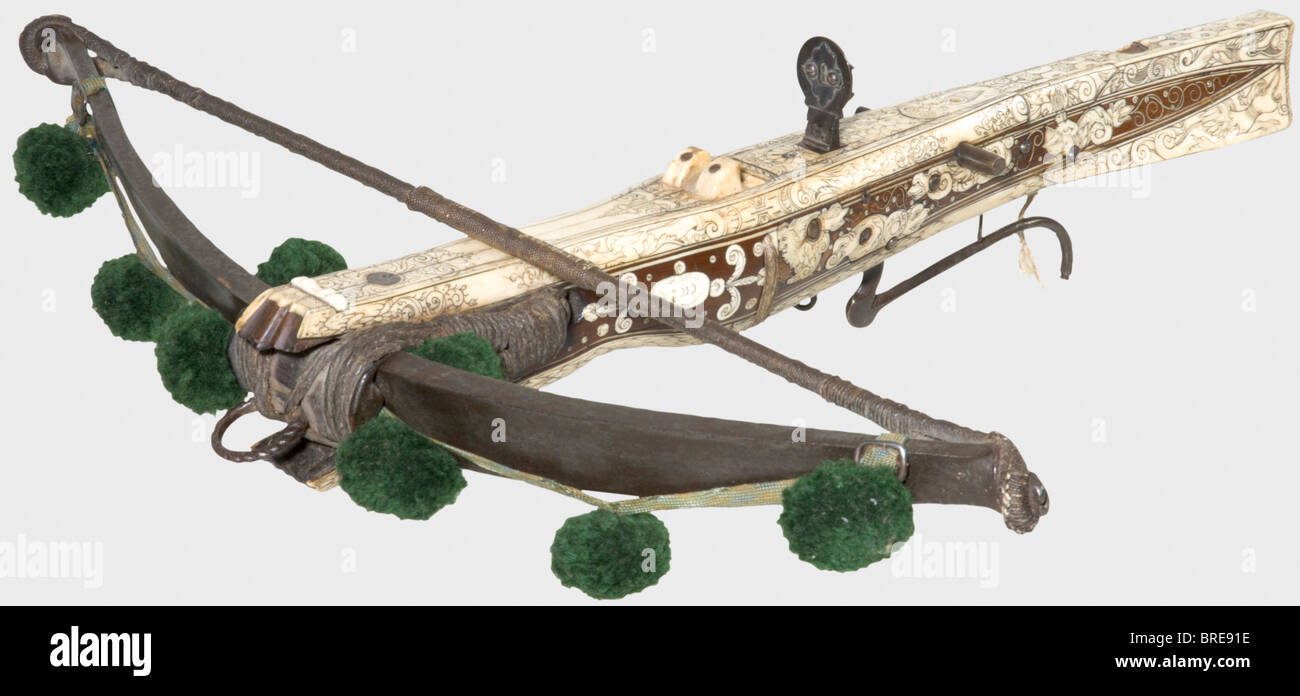 A German hunting crossbow with bone inlays and engraving, circa 1600 ...