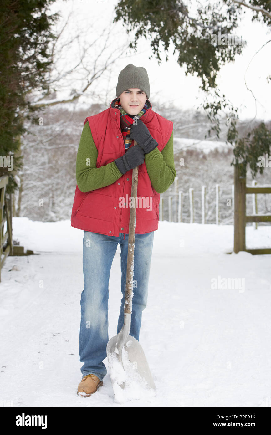 Young Man Clearing Snow From Drive Stock Photo - Alamy Young Man Clearing Snow From Drive Stock Photo - Alamy