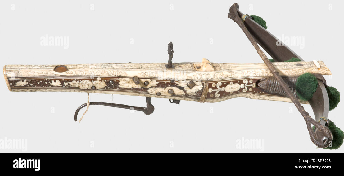 A German hunting crossbow with bone inlays and engraving, circa 1600 ...