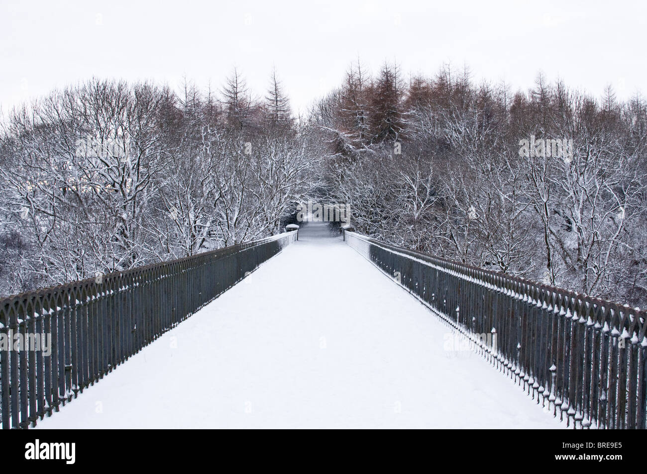 Snowy view looking along Hownsgill Viaduct, near Moorside, County ...