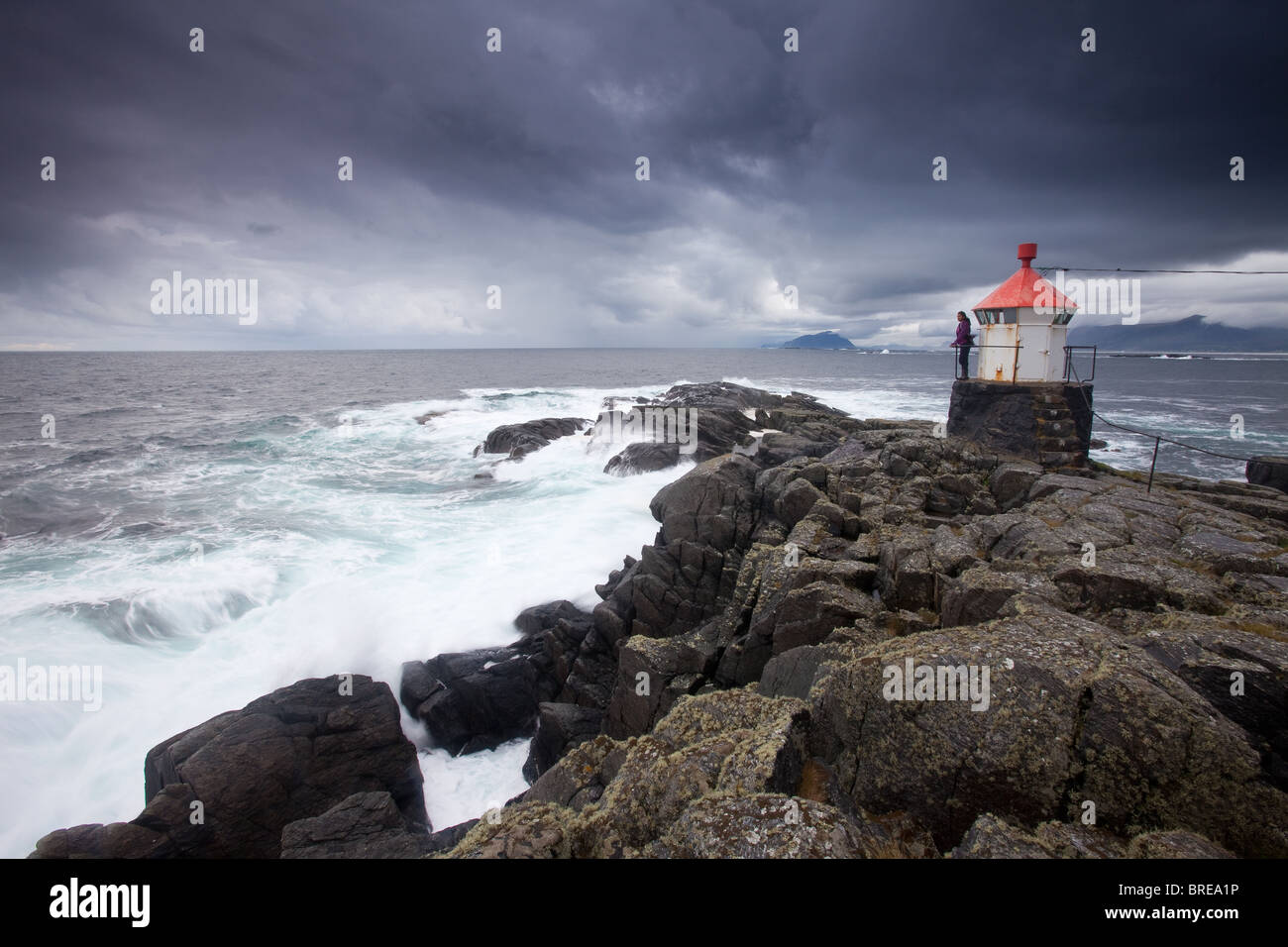 Lighthouse on the island Runde on the west coast of Norway Stock Photo ...