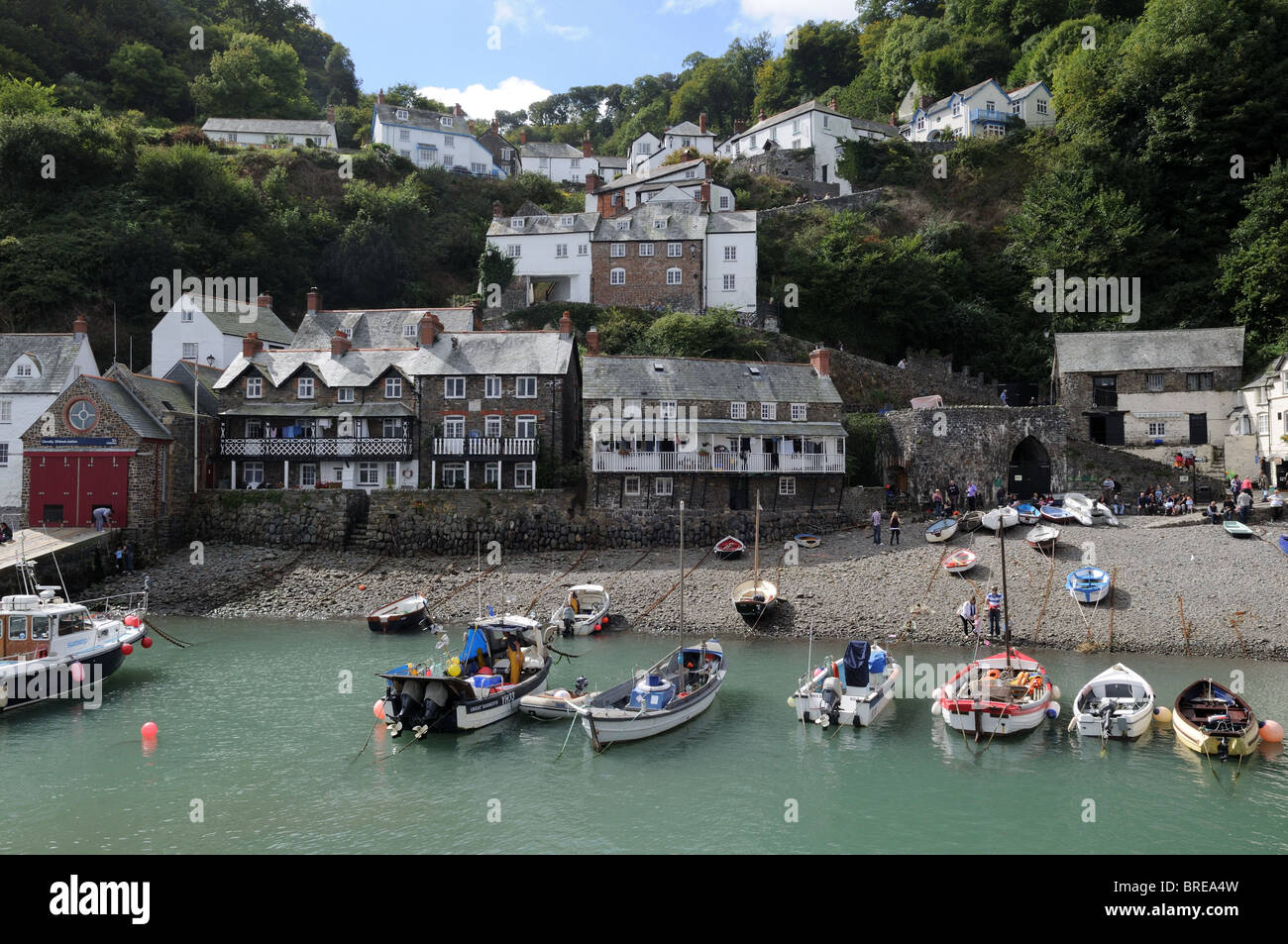 Clovelly traditional fishing village from the harbour North Devon ...