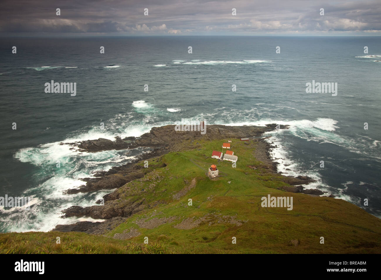 The lighthouse Runde fyr on the island Runde on the Atlantic west coast ...