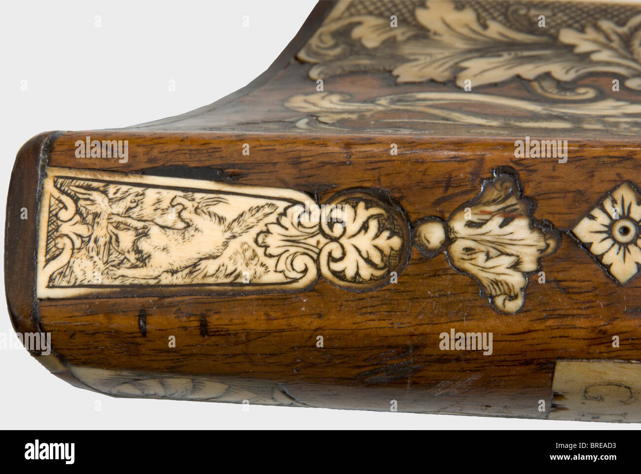 A German hunting crossbow, circa 1730 Slender steel prod, retained by ...