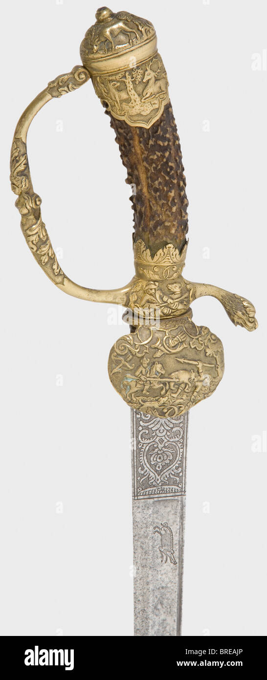 A German hunting hanger, 18th century A single-edged blade with fullers ...