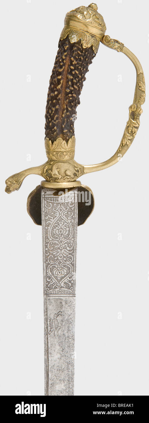 A German hunting hanger, 18th century A single-edged blade with fullers ...