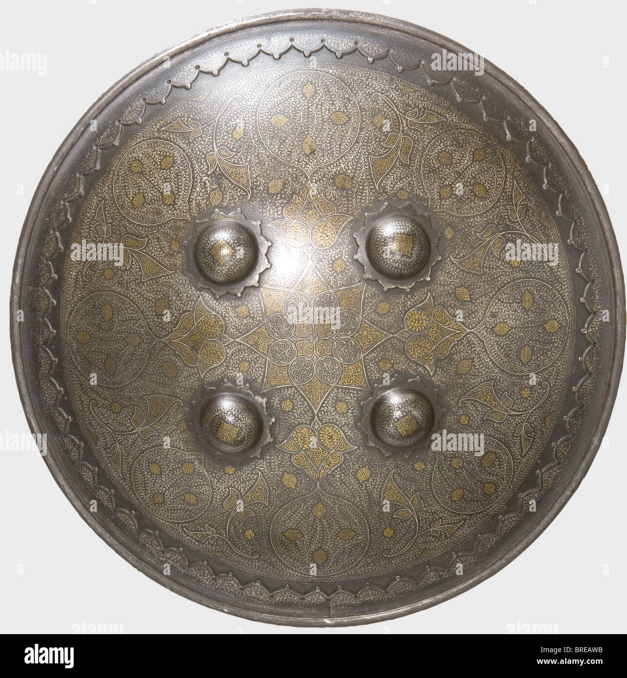 An Indian shield, Lahore, 19th century A cambered shield with fine gold ...