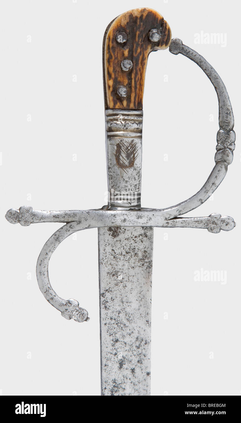 A German hunting sword, 17th century Straight, single-edged blade with ...
