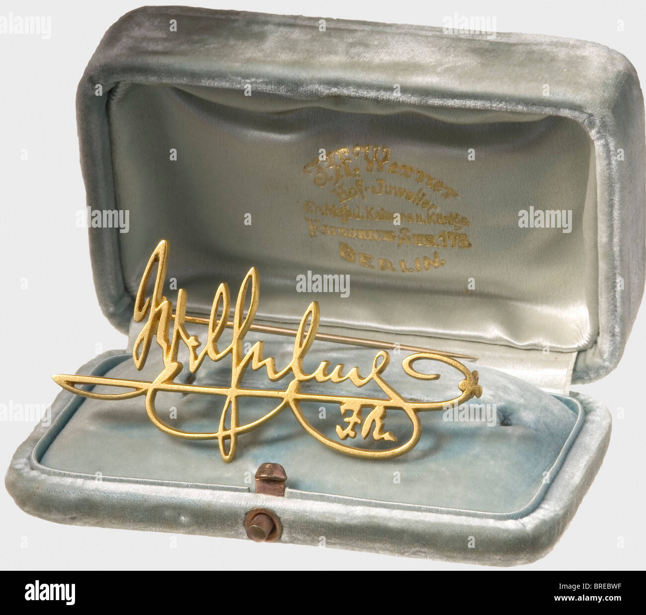 Kaiser Wilhelm II, a gift brooch Kaiser's monogram in gold brocade ...