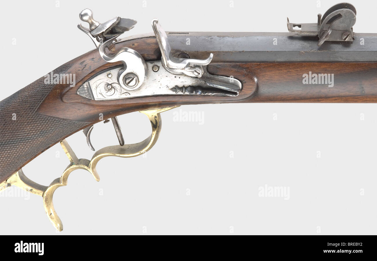 A flintlock target rifle, Swiss, circa 1810. Heavy, octagonal rifled ...
