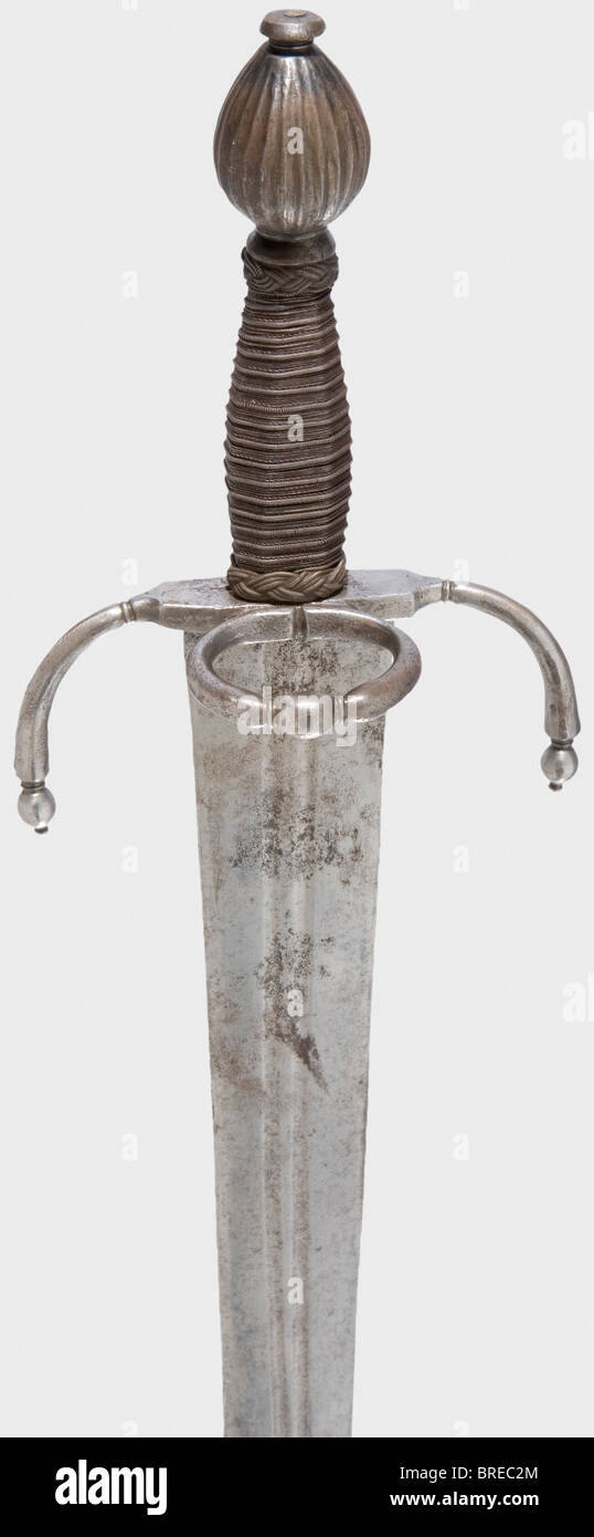 An Italian short sword, circa 1600. Broad, double-edged blade with ...