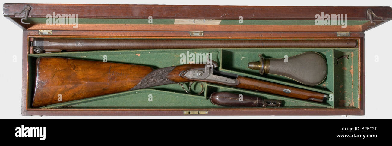 A cased percussion shotgun, Henry Nock, London, circa 1800. Browned ...