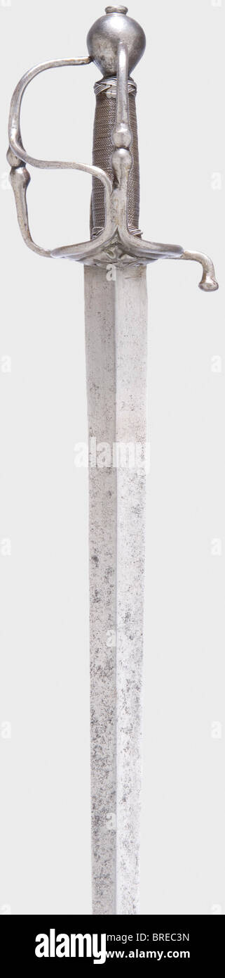 A German campaign sword, middle 17th century Heavy, double-edged blade ...