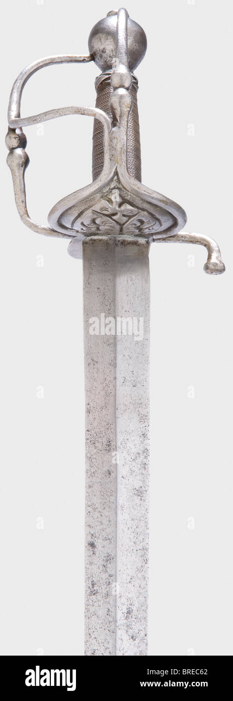 A German campaign sword, middle 17th century Heavy, double-edged blade ...