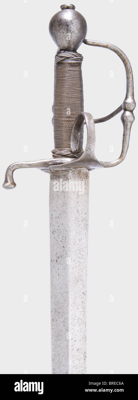 A German campaign sword, middle 17th century Heavy, double-edged blade ...