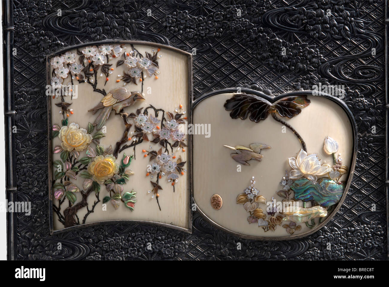 A Japanese shibayama-inlaid cabinet case, probably made by the Koike ...