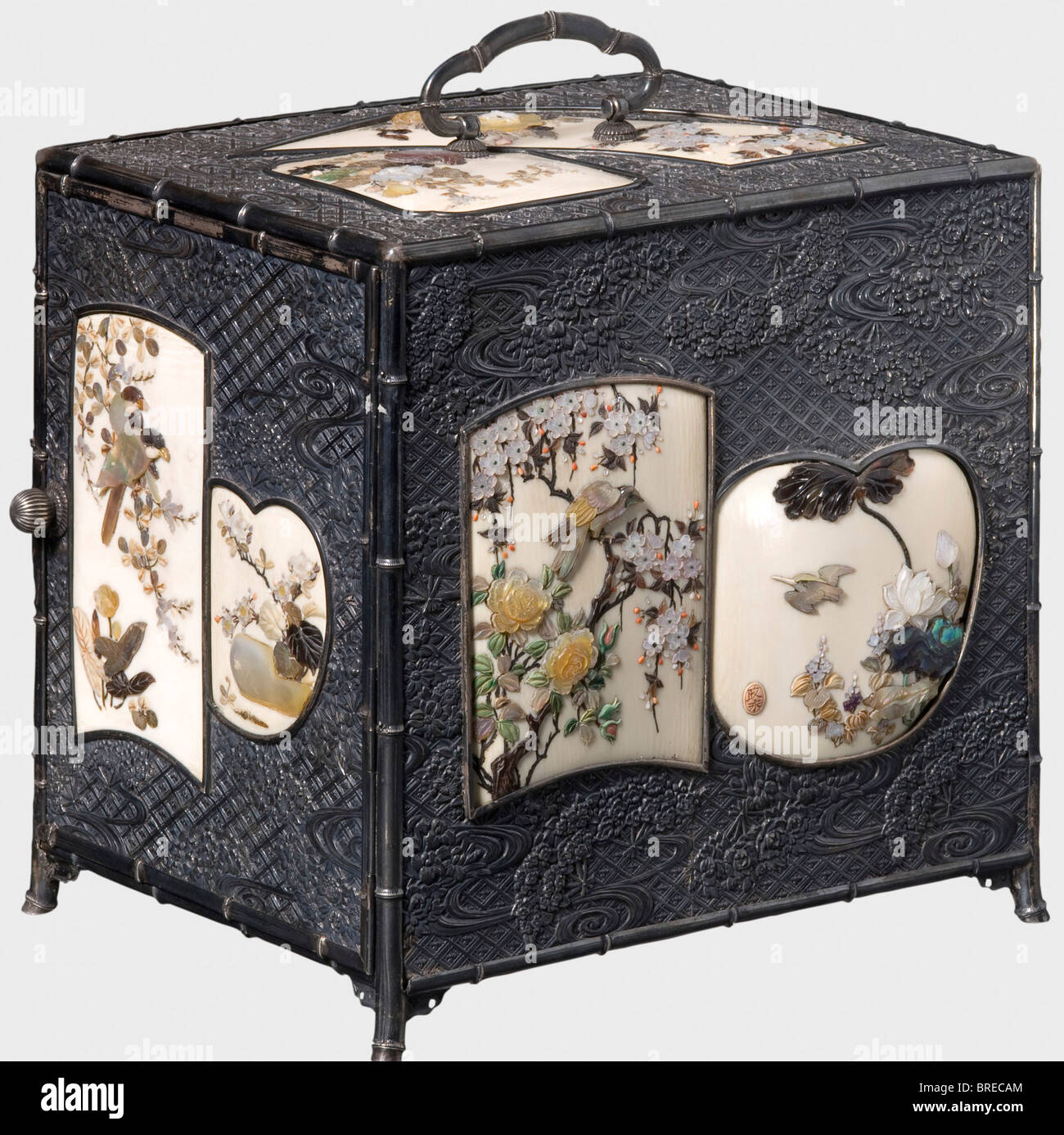 A Japanese shibayama-inlaid cabinet case, probably made by the Koike ...