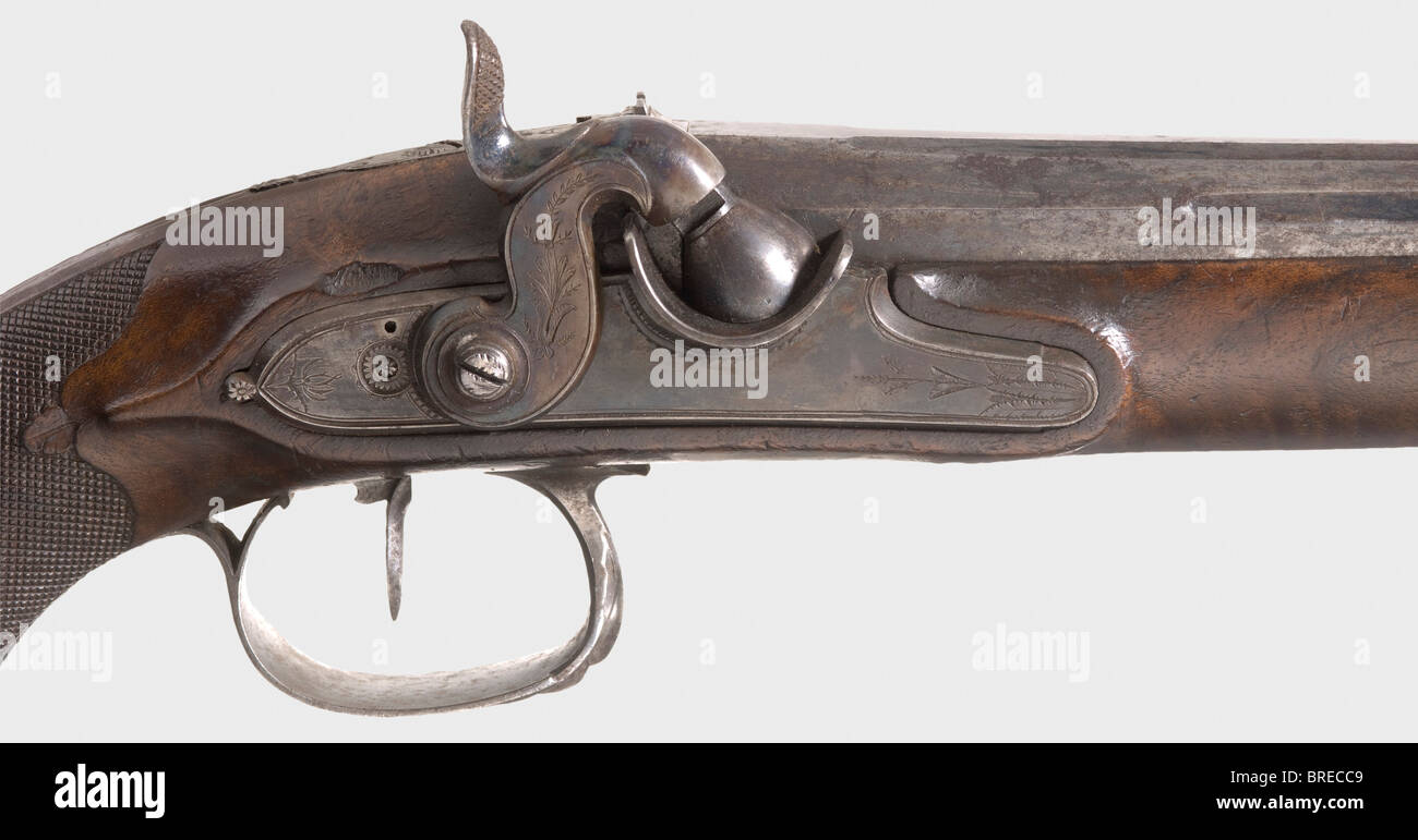 A pair of French percussion pistols, circa 1810. Polygonal, rifled ...