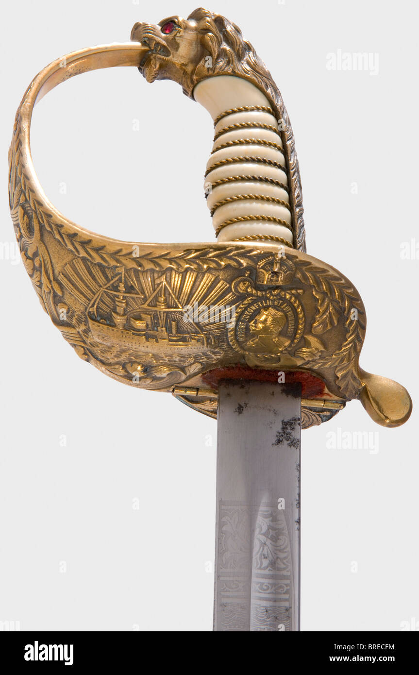 A naval officer's sabre, special version The blade with fullers and ...