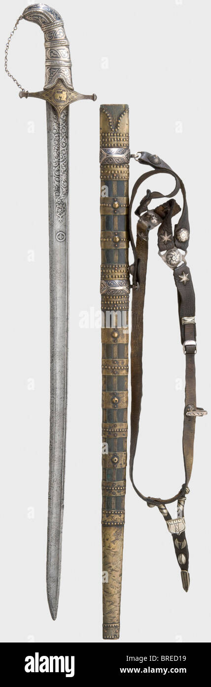 A Georgian broadsword with belt, 19th century A slightly curved single ...