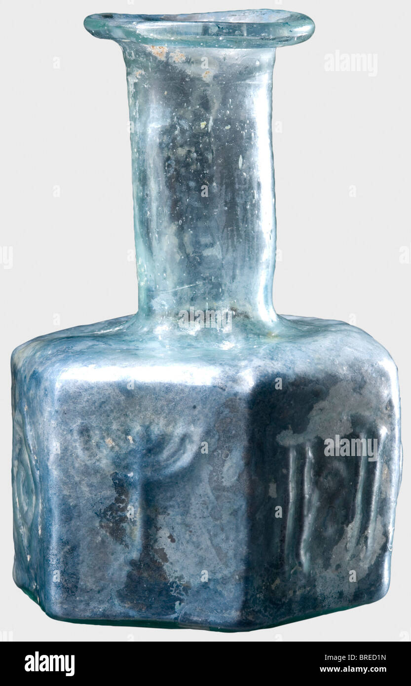 A Roman glass vessel with Jewish symbols, 1st century A.D. A small ...