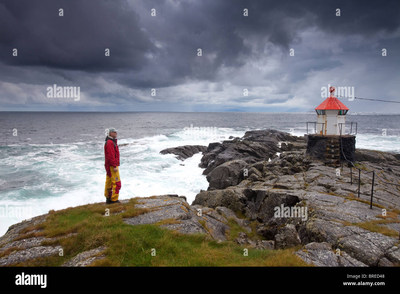 Lighthouse at Langenes on the island Runde on the Atlantic west coast ...