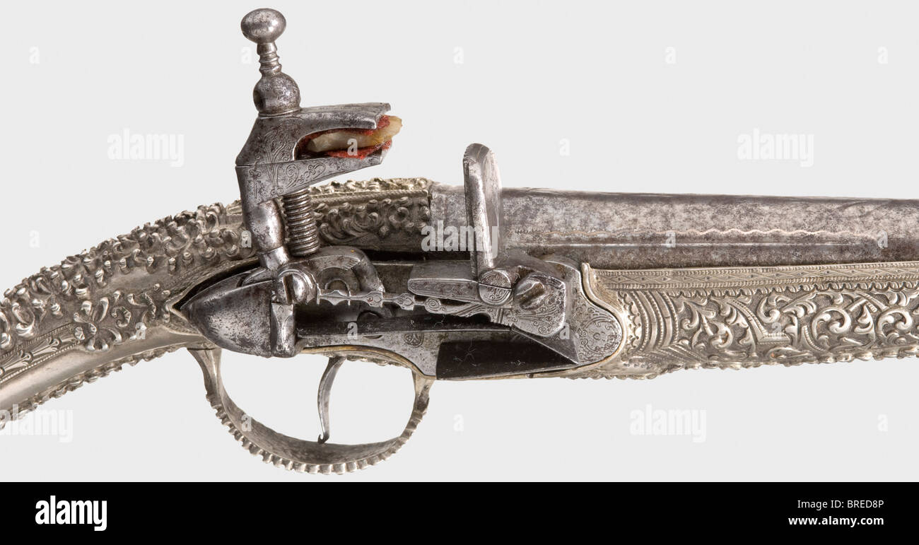 A Balkan-Turkish miquelet-lock pistol with a nickel-silver stock, 1st ...