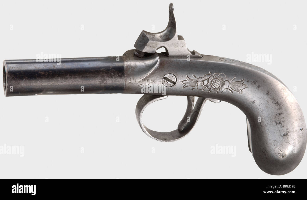 A cased pair of all-iron percussion pocket pistols, France(?), circa ...