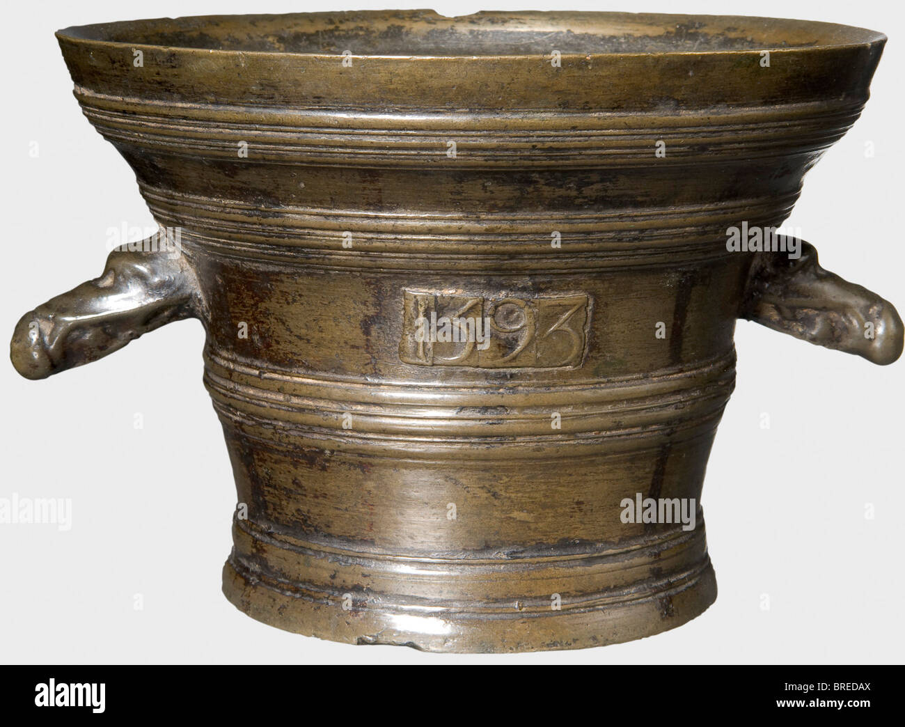 An Italian bronze mortar, dated 1593 Bronze with beautiful old patina ...