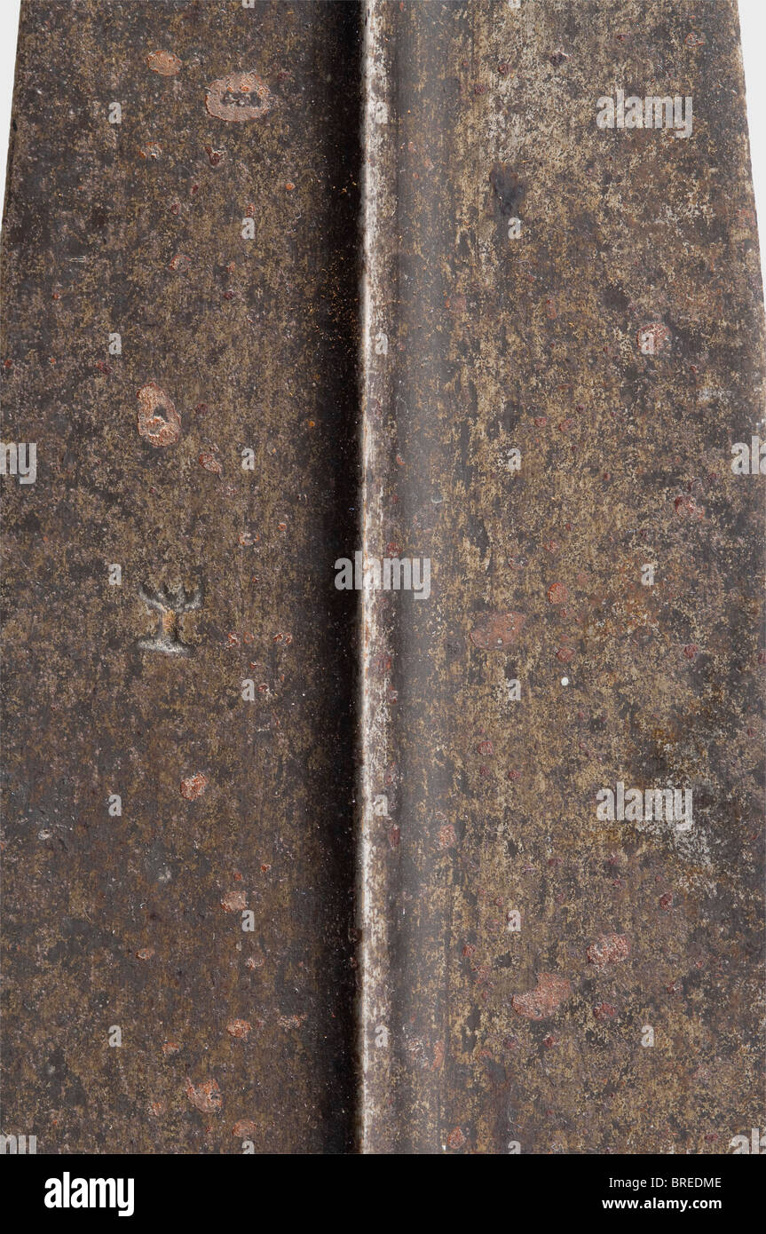 An Italian runka, circa 1600 Tapering, heavily ridged blade struck with ...