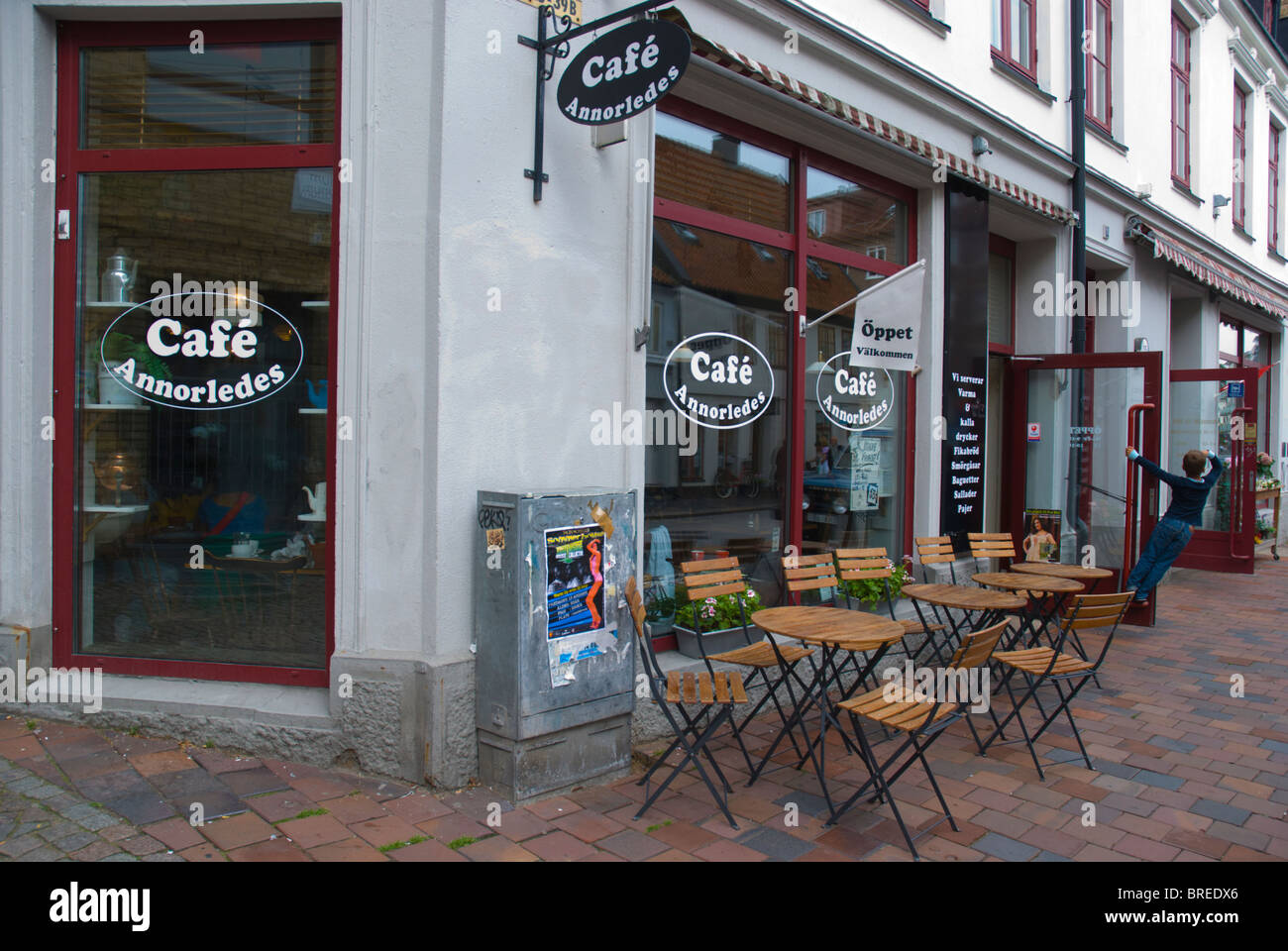 Cafe exterior Södra Storgatan street old town Helsingborg Skåne Sweden ...