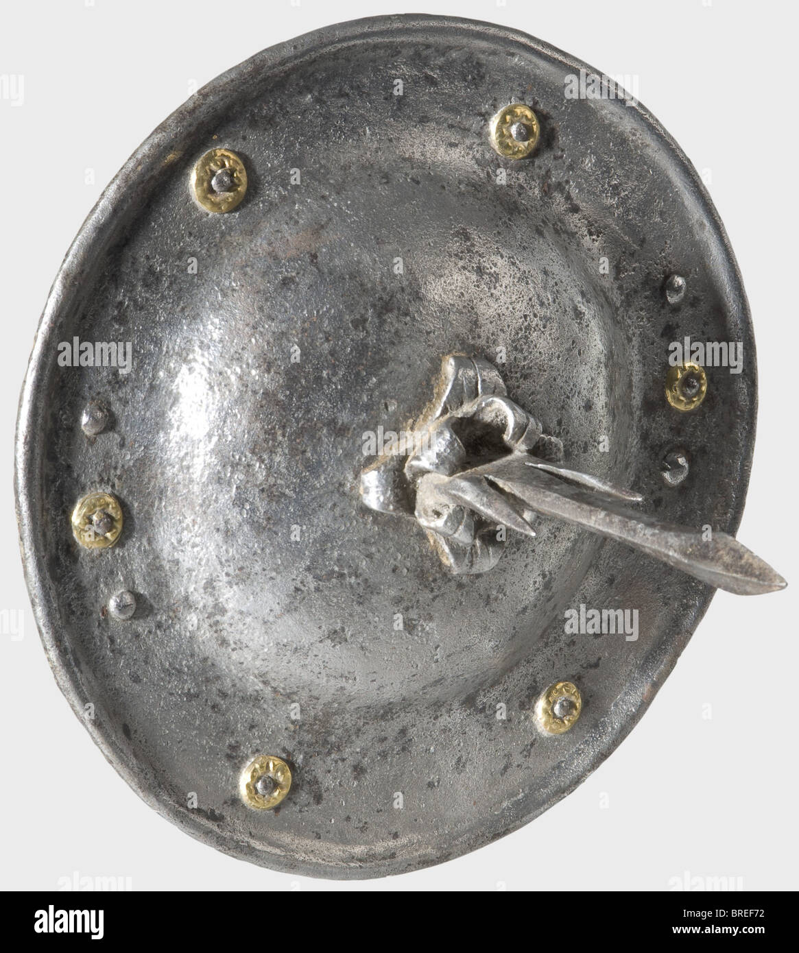 A German fist shield, circa 1600. Round, slightly convex iron shield ...