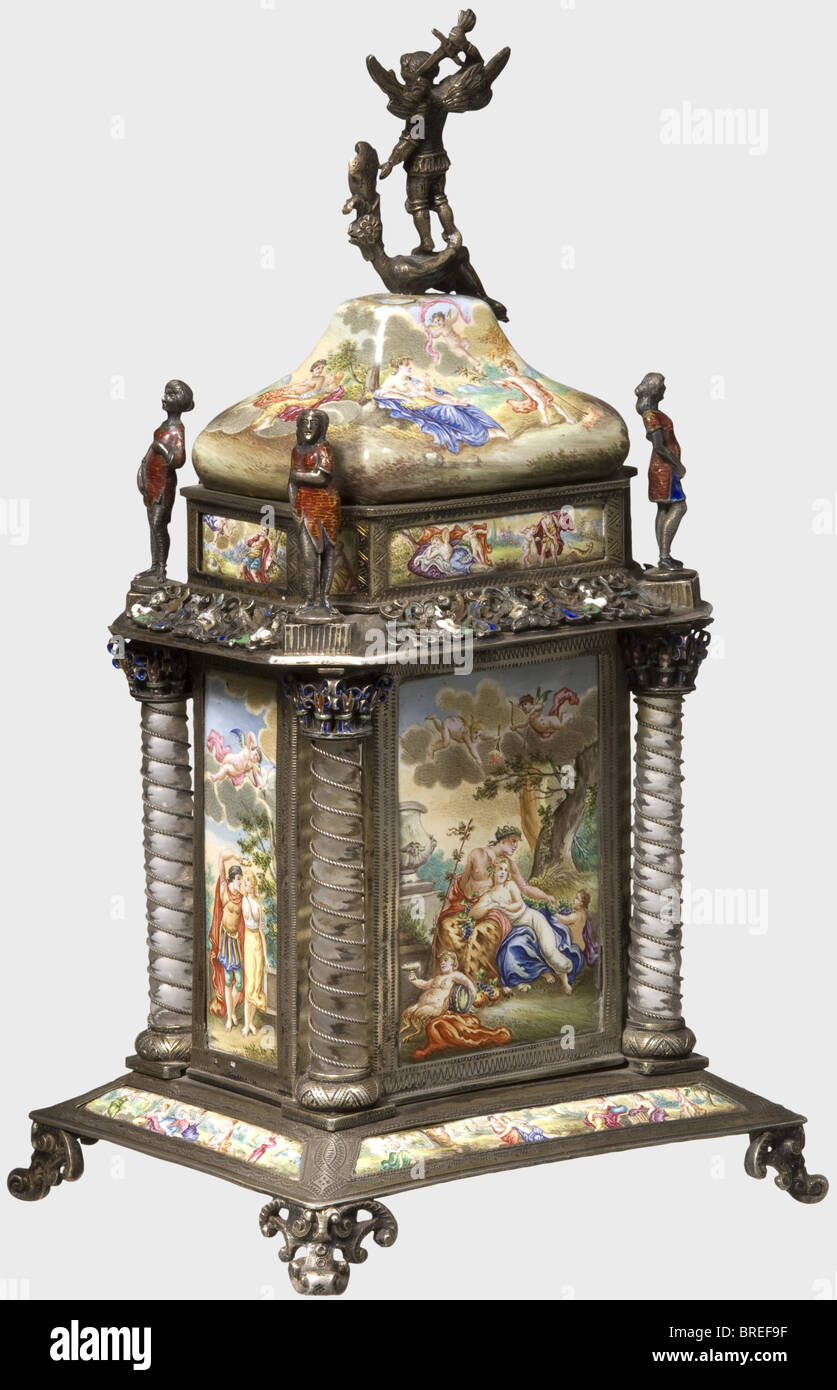 An enamelled mantel clock, Vienna, early 19th century Spindle clock ...