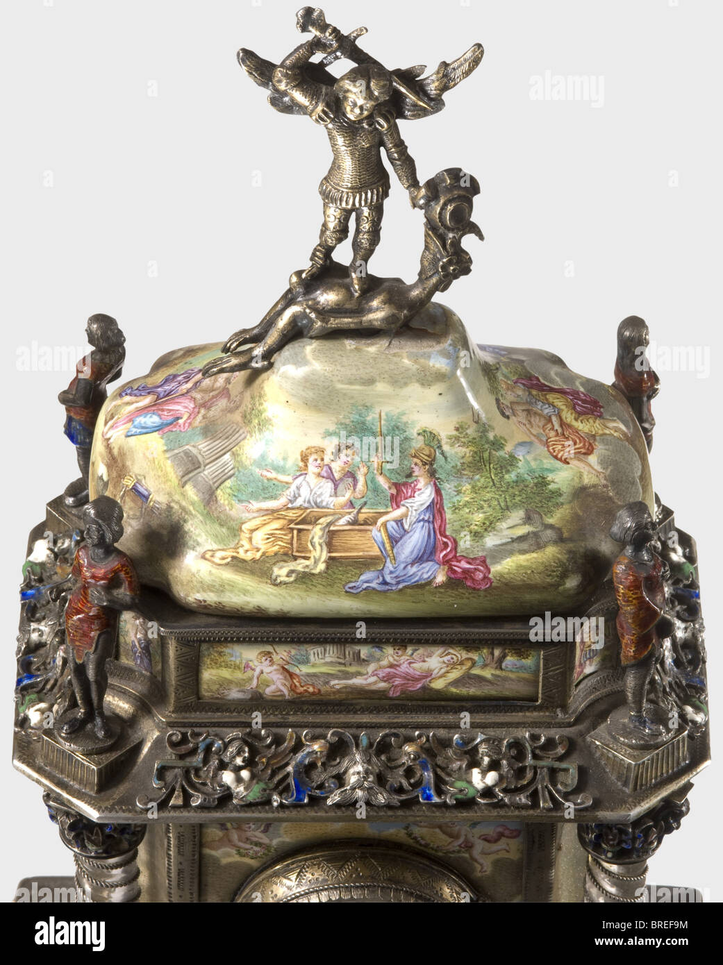 An enamelled mantel clock, Vienna, early 19th century Spindle clock ...