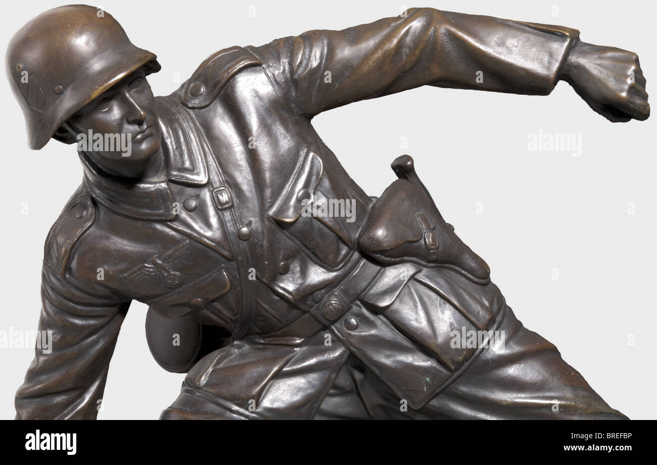 A German soldier throwing a hand grenade, a bronze sculpture Bronze ...