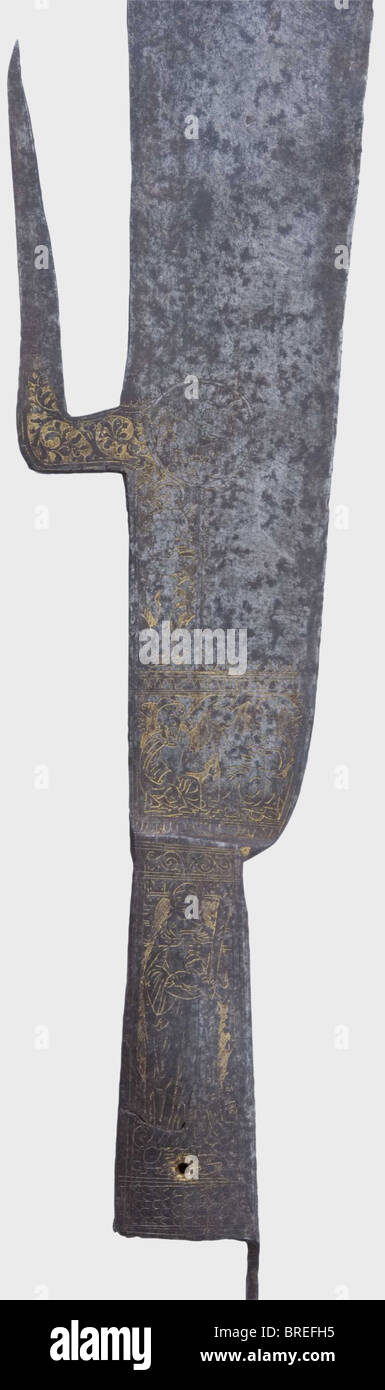 A fine Italian etched glaive, circa 1480/90 Heavy single-edged blade ...