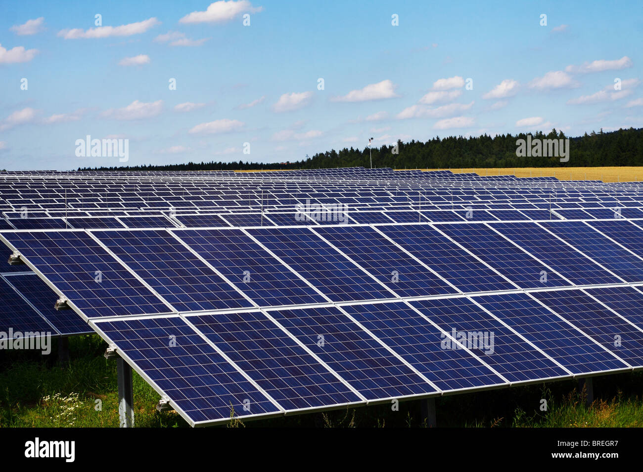 Solar panels in nature- ecology energy Stock Photo - Alamy