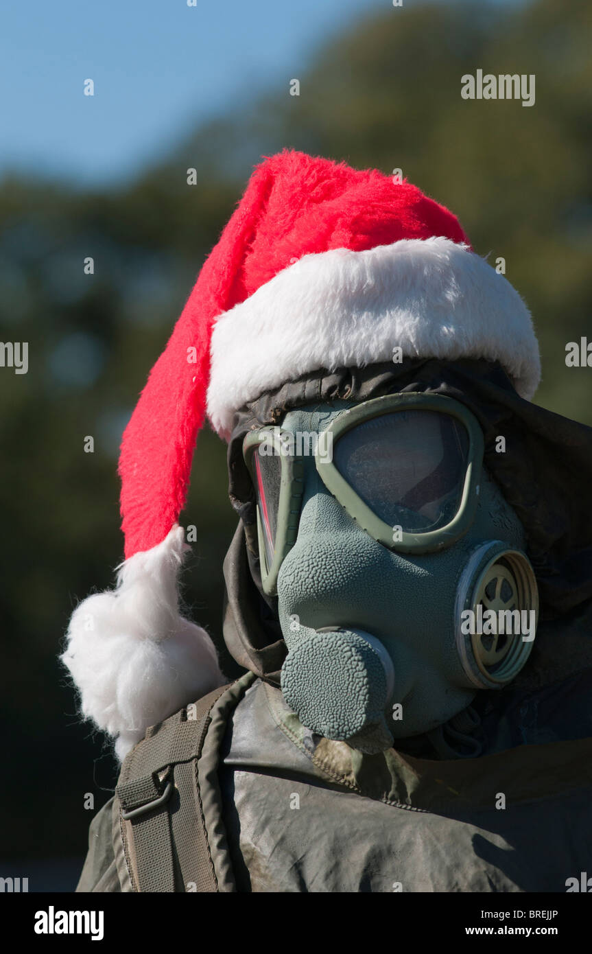 Old U.S. Army surplus gas mask with Santa hat Stock Photo - Alamy