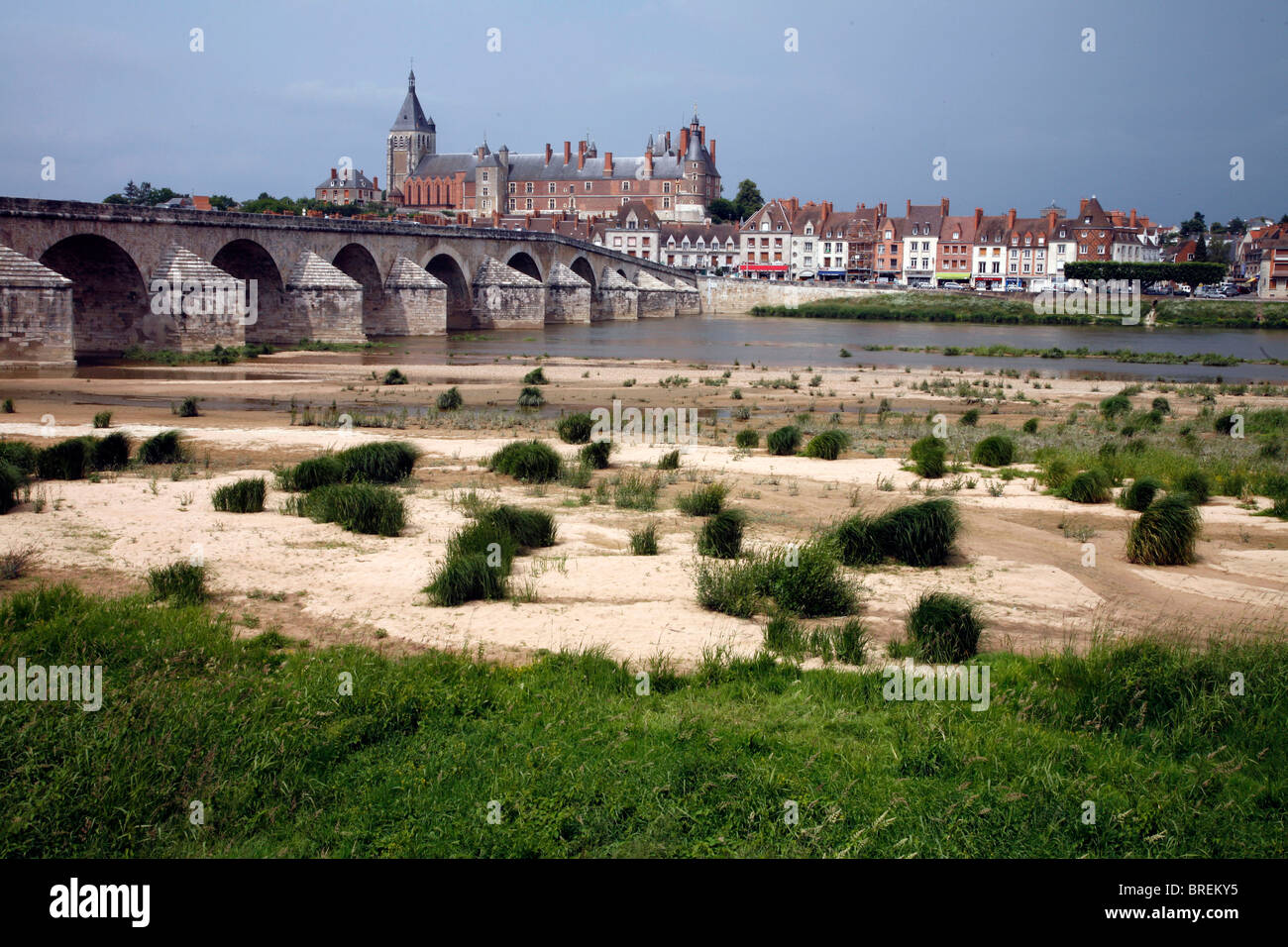 View of the city Gien, the castle and the Loire River, Gien, France ...