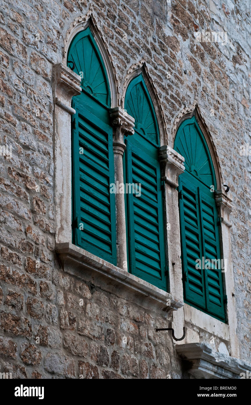 Gothic window with green shutters, Sibenik, Dalmatia, Croatia Stock ...