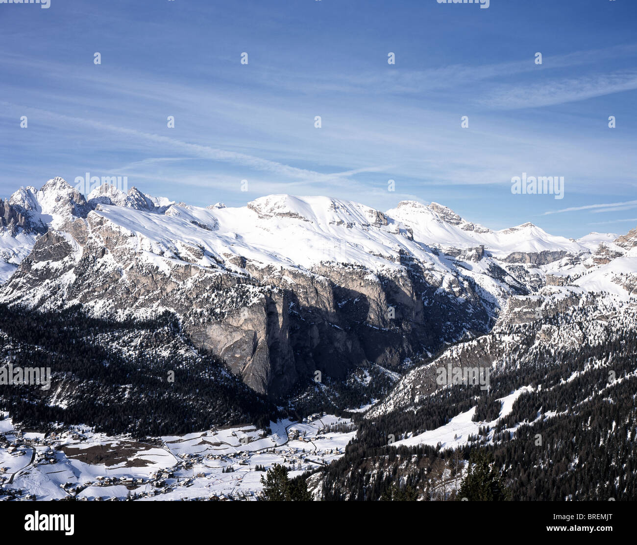 Cliff face Monte De Stevia above The Langental Vallunga Selva Dolomites ...