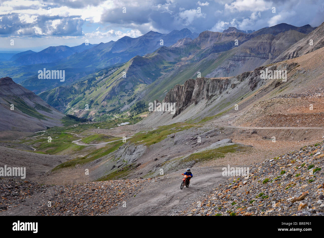 Motorcycle rider on Imogene Pass, Telluride, Ouray, Colorado Stock ...