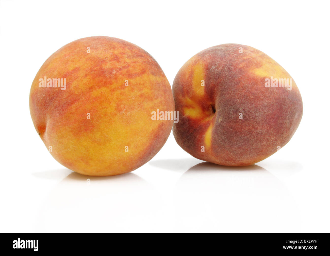 Two plump, ripe, fuzzy peaches on a white background Stock Photo - Alamy
