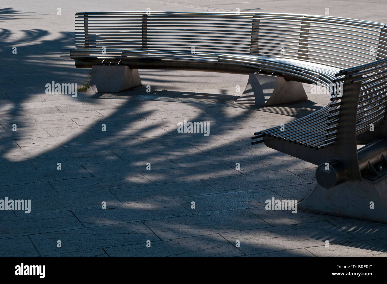 Curved steel benches on the main seafront promenade, Trogir, Dalmatia ...