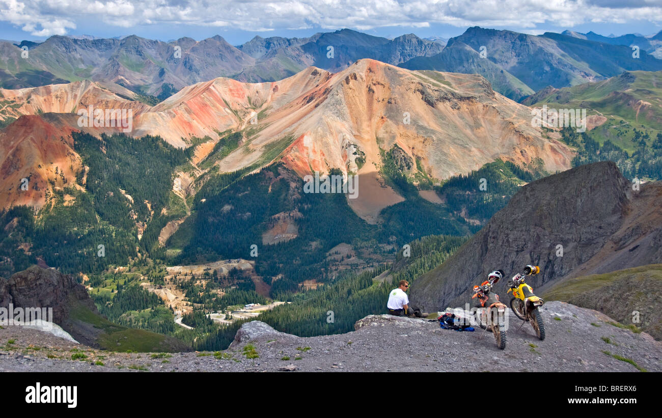 Motorcycle rider on Imogene Pass, Telluride, Ouray, Colorado Stock ...