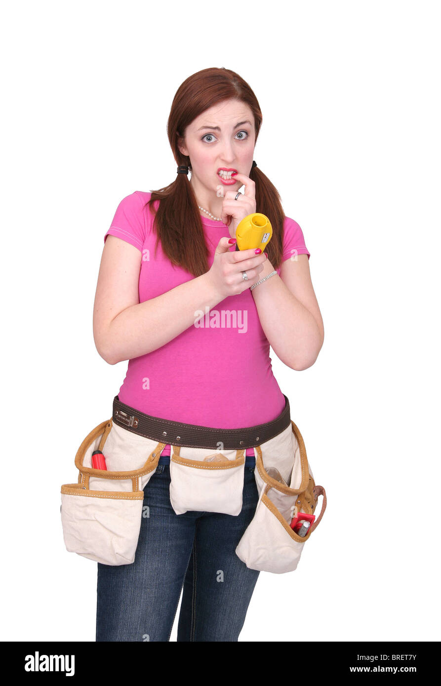 one beautiful young DIY construction worker with tools Stock Photo - Alamy