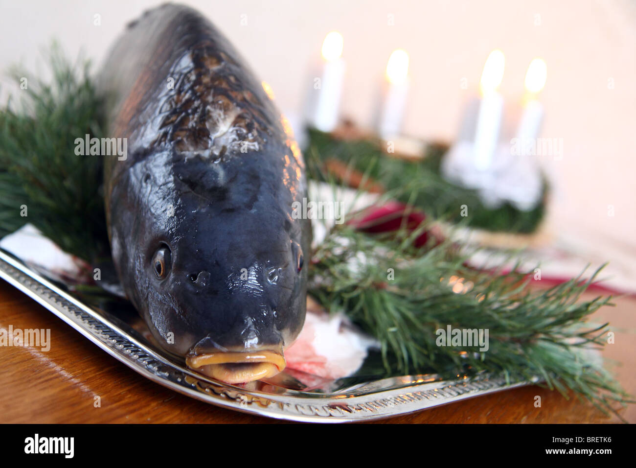 Czech tradition - carp on Christmas table Stock Photo - Alamy